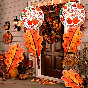 KatchOn, Happy Thanksgiving Balloons - Large 27 Inch, Pack of 6 | Maple Leaf Balloons - Big, 27 Inch | Thanksgiving Balloon Garland Kit, Fall Balloons | Fall Leaves Balloons | Turkey Balloons