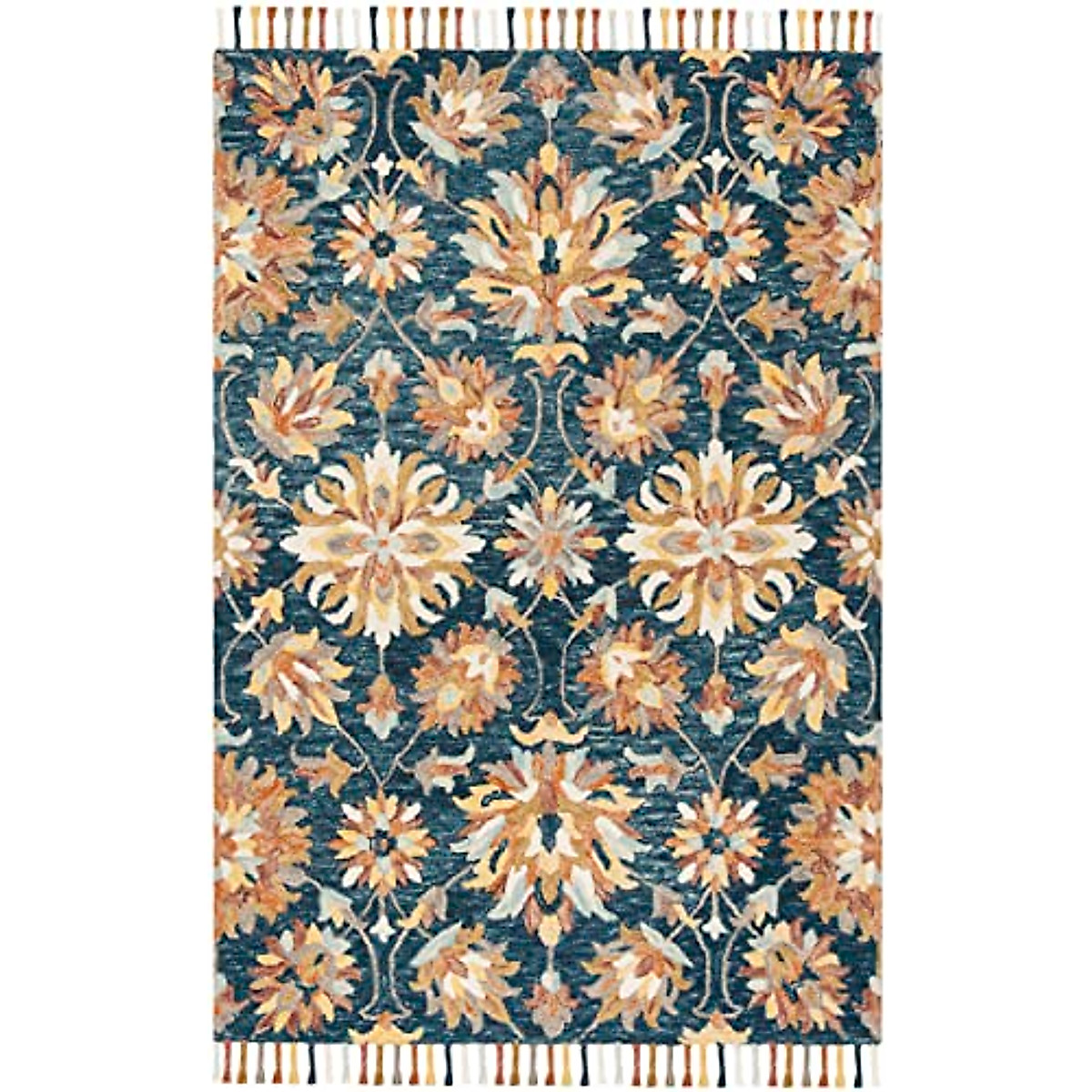 Safavieh Aspen Collection 9' x 12' Navy/Multi APN139N Handmade Floral Tassel Wool Area Rug