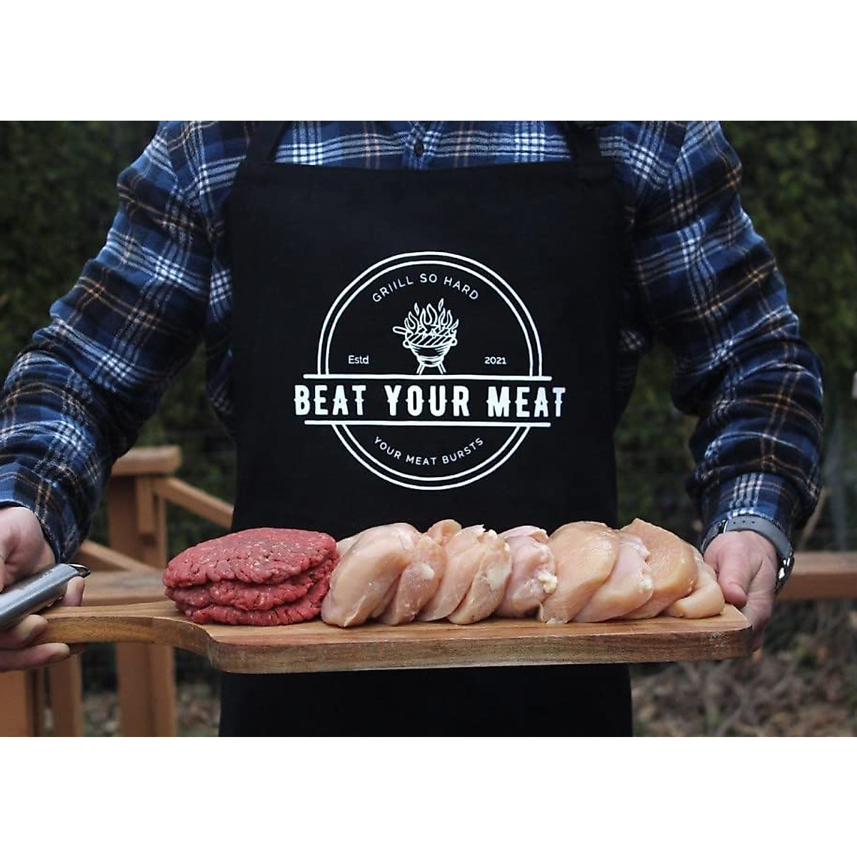 Beat Your Meat,Funny Aprons for Men, Women - Dad Gifts, Gifts for Men - Thanksgiving, Christmas, Birthday Gifts for Dad, Husband, Brother, Boyfriend, Mom - Cooking Grilling BBQ Chef Apron