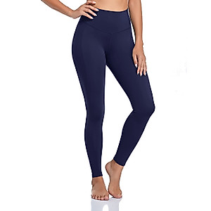 coastal rose Women's High Waisted Workout Leggings 7/8 Length Sport Tights with Inner Pocket Tummy Control Yoga Pants Midnight Blue S