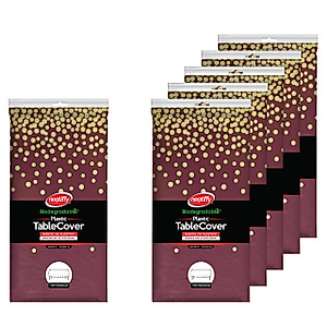 Neatiffy 54 x 108 Inch Rectangle Plastic Table Cloth Picnic/Camping/Birthday Party/Banquet Table Cover. Disposable/Reusable Tablecloths - Burgundy with Golden Dot