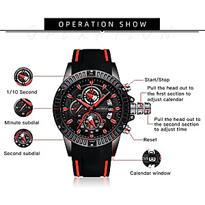 Men’s Stylish Wrist Watch Red Fashion Casual Sport Watch Waterproof ChronographMilitary Analog Quartz Business Watches Best Mens Gift