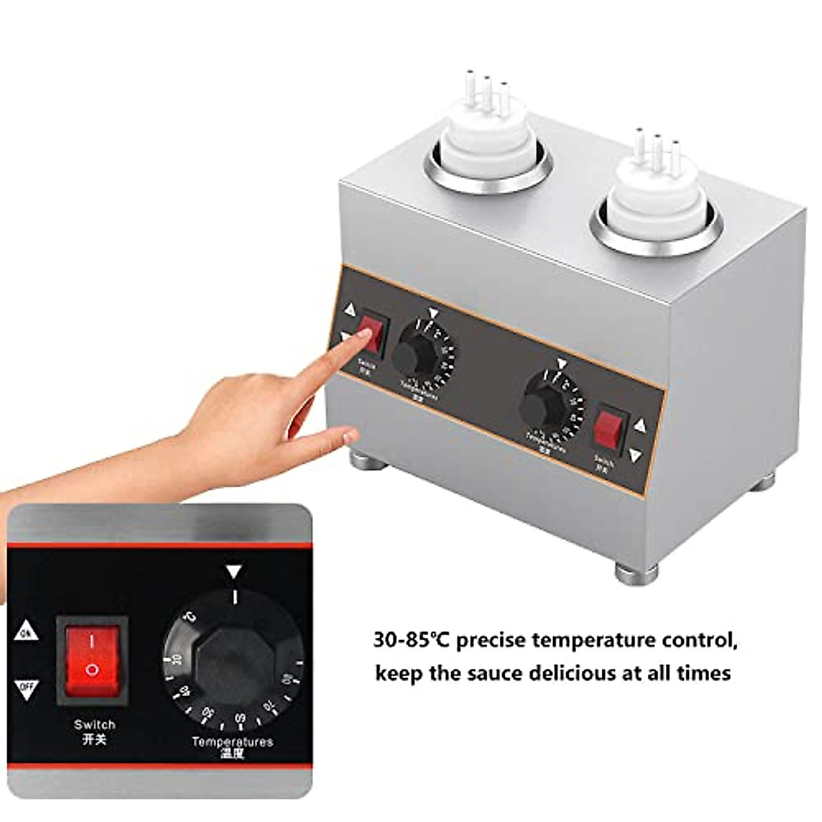 FAIRYT Commercial Sauce Warmer Jam Heating Preservation Machine Electric Countertop Food Sauce Warmer Pump Dispenser Heat Preservation Machine,2grid-110V