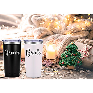 AMZUShome Groom & Bride Tumbler.Newlyweds Gifts.Engagament Wedding Couple Gifts.Mr and Mrs Gifts. Bridal Shower Gifts.Bride Groom Honeymoon Gifts.(20oz Black & White)