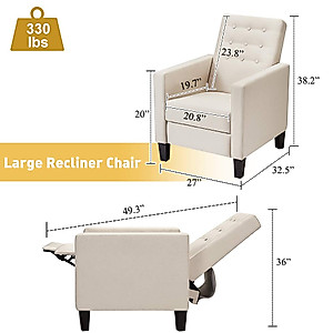 ECOTOUGE Massage Mid-Century Modern Fabric Recliner, 2 Set of Push Back Recliner Chair w/Side Pocket and Button Tufted Single Sofa Chair for Adults Livingroom Bedroom Home and Office, Beige