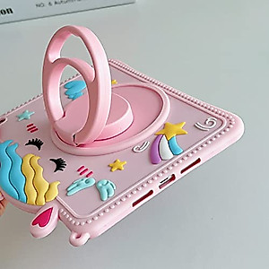 Premium Cute Soft Silicone Pink Unicorn Pattern Tablet Case with Built-in Foldable Kickstand and Lanyard Shockproof Cover Case for iPad Air 4 2020 10.9"