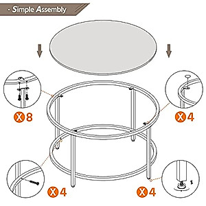 Yaheetech 36in Round Glass-Top Coffee Table,Mustard Gold Modern Accent Side Round Coffee Table w/Protective Foot Pads, Metal Structure Glass Coffee Table for Living Room,Dining, Apartment,Small Space
