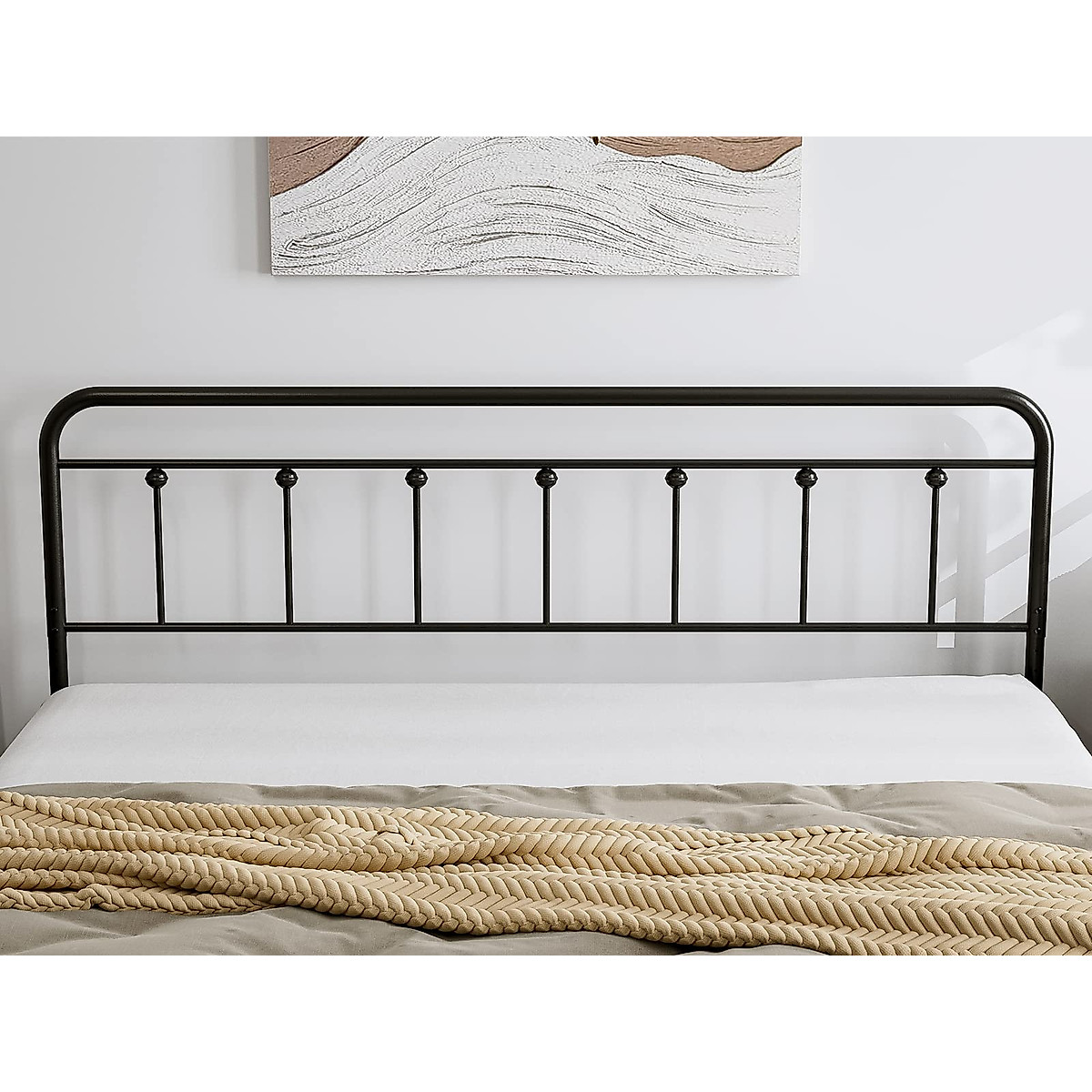 AOVSA Victorian Metal King Size Headboard, Adjustable Height, Curved Steel King Headboard Only, Easy Assembly, Attach Frame, Farmhouse Style, Black