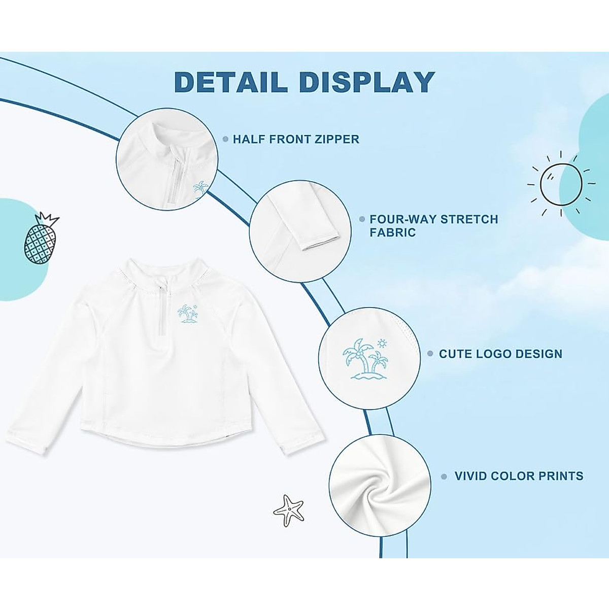 BesserBay Unisex Baby UV Raglan Long Sleeve White Beach Rash Guard Shirt Front Half Zip UPF 50+ Swimwear Sun Top 12-18 Months