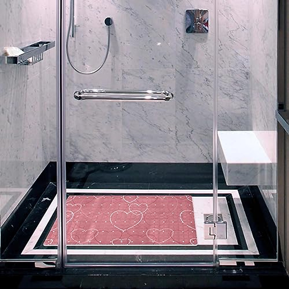 Bath Tub Shower Mat - Anti-Slip PVC Material 15.1x26.8 in, Gentle Cushioning Quick Drying Suction Cups Reliable Solution - Heart Pattern - Red Non-Slip Floor Mat