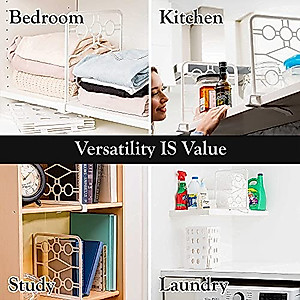 EZICOZI Set of 6 Shelf Dividers with T Shirt Folder Board - White Closet Shelf Organizer - Separators for Wooden Shelves in Kitchen, Bathroom, Office, and Bedroom - Cute Laundry Room Storage