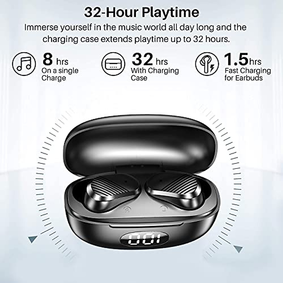 Wireless Earbuds 50H Playback Bluetooth Headphones with Wireless Charging Case IPX8 Waterproof Ear Buds in-Ear Earphones with Microphone for Android iOS iPhone, LED Power Display Headset