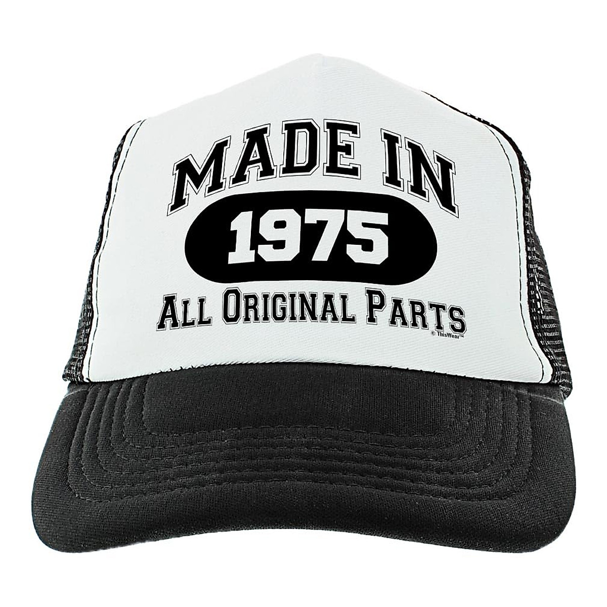 50th Birthday Gifts for All Made in 1975 All Original Parts Turning 50 Birthday Party Trucker Hat Black