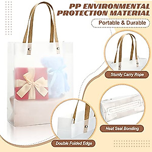 30 Pcs Clear Gift Bags with Handles, White Frosted Plastic Bags, Clear Reusable Bags for Gifts Party Favors, Transparent Tote Boutique Bags Gift Wrap Bags for Wedding, Retail, 10 x 8 x 3 Inch