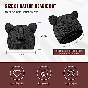 Cat Ear Beanie Hats Cute Cat Knitted Hat Winter Knit Cable Hat for Women Girls (Black, Light Gray,2 Pieces)