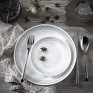 Corelle Vitrelle 18-Piece Service for 6 Dinnerware Set, Triple Layer Glass and Chip Resistant, Lightweight Round Plates and Bowls Set, Mystic Gray