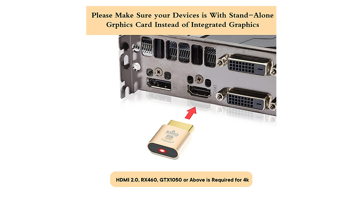 Furjosta HDMI Dummy Plug for Headless Display 4K 60Hz Emulator