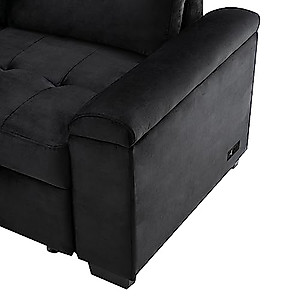 L-Shaped Corner Sleeper Sectional Sofa W/ Pull Out Cozy Sleep Couch Bed, Modern Practical Sectional & Sofa with Storage Ottoman ,Hidden Arm Storage and USB Charge for Home Apartment Living Room Sets