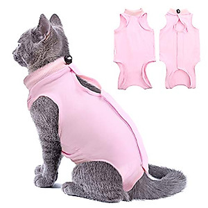 SUNFURA Cat Recovery Suit for Abdominal Wounds Spay After Surgery, Professional Breathable Surgical Body Suit for Cats Dogs Neuter, E-Collar Alternative Pet Anxiety Vest Shirt Anti Licking (M, Pink)
