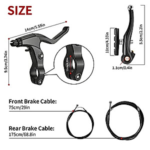 OAMCE Complete Bike Brakes Set - Universal Front and Rear Brakes with Cables and Levers, Including Multi-Tool Wrenches (Black)