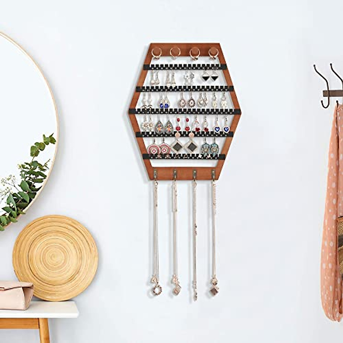 handrong Hexagon Hanging Earring Organizer Wall Earring Holder Wall Jewelry Holder Wall Jewelry Organizer For Earrings Necklaces Bracelets