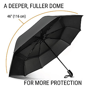 Prostorm Windproof Deep Dome Double Vented Travel Umbrella with Automatic Open & Close Pro Storm (Black)