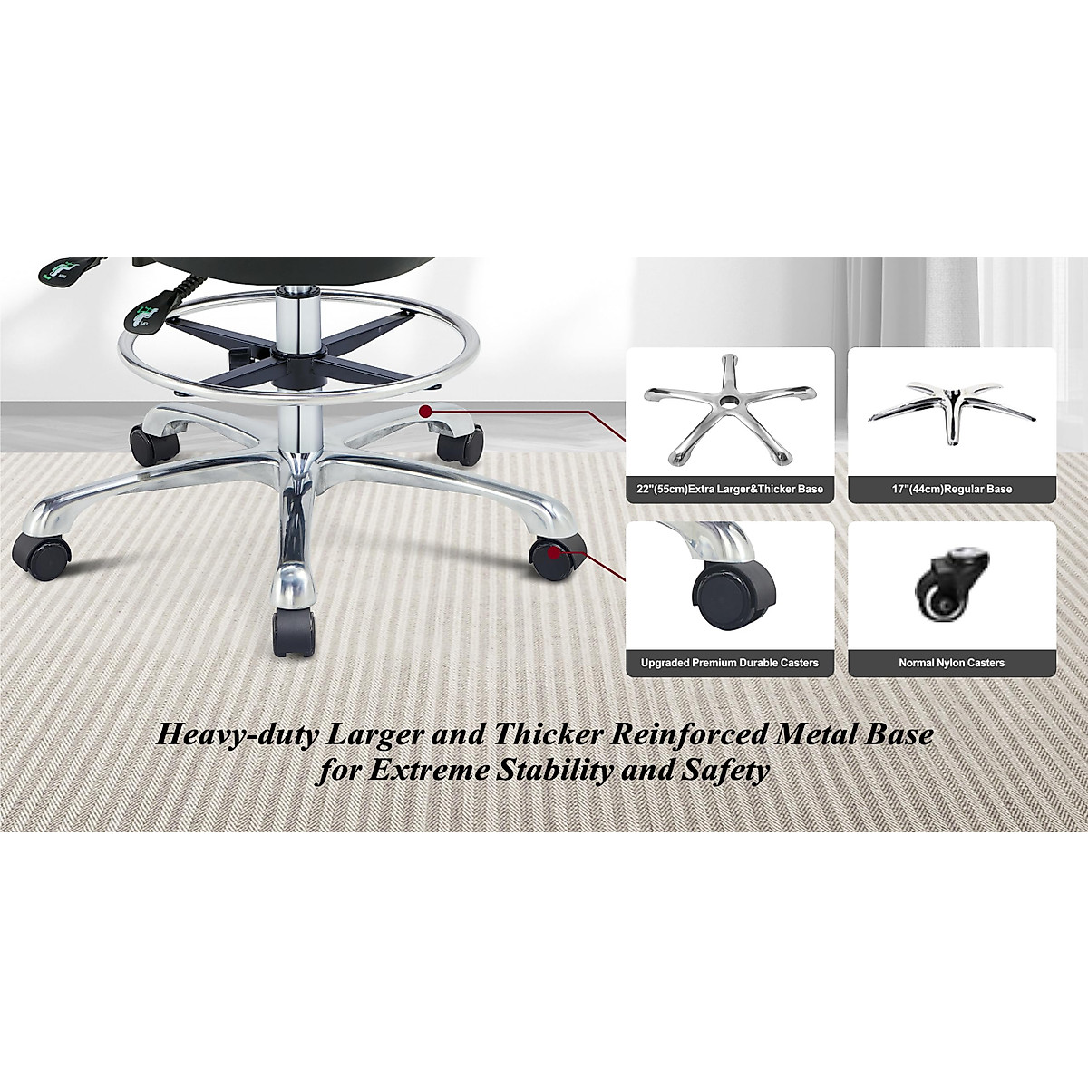 Kastele Height Adjustable Rolling Desk Stool Swivel Chair with Backrest and Casters Heavy Duty for Salon, Spa, Massage,Tattoo,Esthetician,Shop,Kitchen (Backrest with Casters, Black)