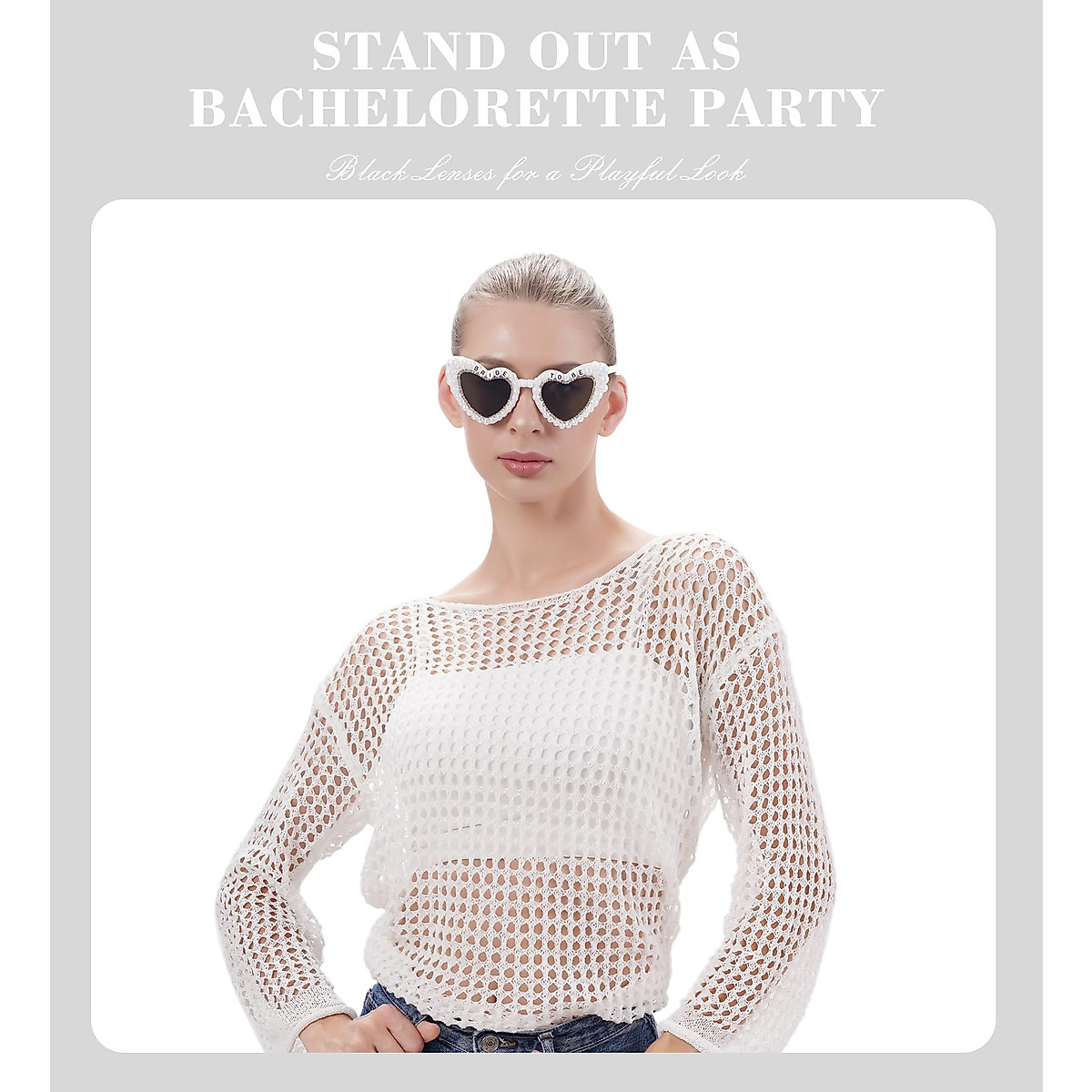 Bride Sunglasses for Bachelorette - White Glasses with rhinestone for Bridesmaid Sunnies, Bride to Be Gift, Bachelorette Accessories Party Favors