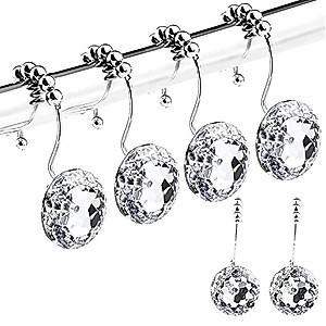 Decorative Shower Curtain Hooks Rings for Bathroom Bathtubs Home Door Window Decor Bling Acrylic Rhinestone Crystal Diamond, Anti Rust (with Glide Ball)