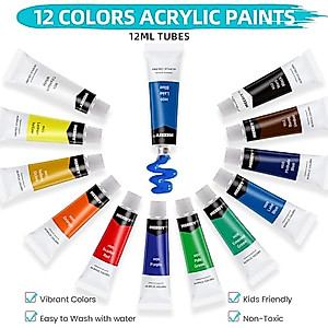 MERRIY Art Paint Set, Painting Supplies Kit with Tabletop Easel, 12 Colors Acrylic Paints,10"x 12" Stretched Canvas, Paint Brush Set, Premium Acrylic Paint Set for Adults Artists& Beginners, Age 15+