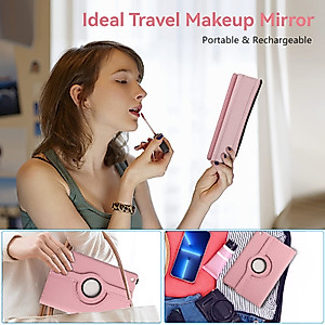 Travel Makeup Vanity Mirror with 72 LEDs ||Drop Protection|| 360° Rotation Lighted Folding Cosmetic Beauty Mirror, Touch Control 3 Colors Light Modes, USB Rechargable, Ultra Thin Tabletop Mirror