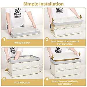 Homde 30L Collapsible Plastic Crates Storage Container with Lids 2 Pack Stackable Storage Bins with Secure Buckles for Clothes, Toy, Grocery, Camping and Garage (30L, White)