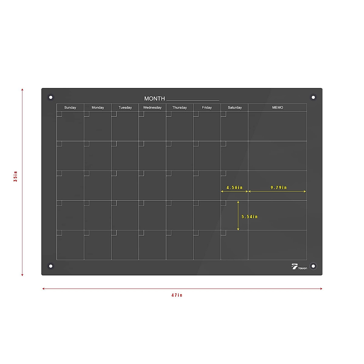 TOWON 47 x 35 Inch Glass Calendar Dry Erase Board for Wall, Magnetic Whiteboards Calendar, White Board Calendar Dry Erase for Wall, Monthly Planner Whiteboard Set, Black
