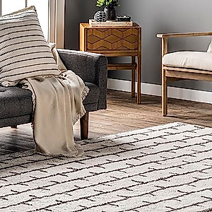 nuLOOM Zelda Machine Washable Wool Modern Geometric Area Rug, 5x8, Ivory