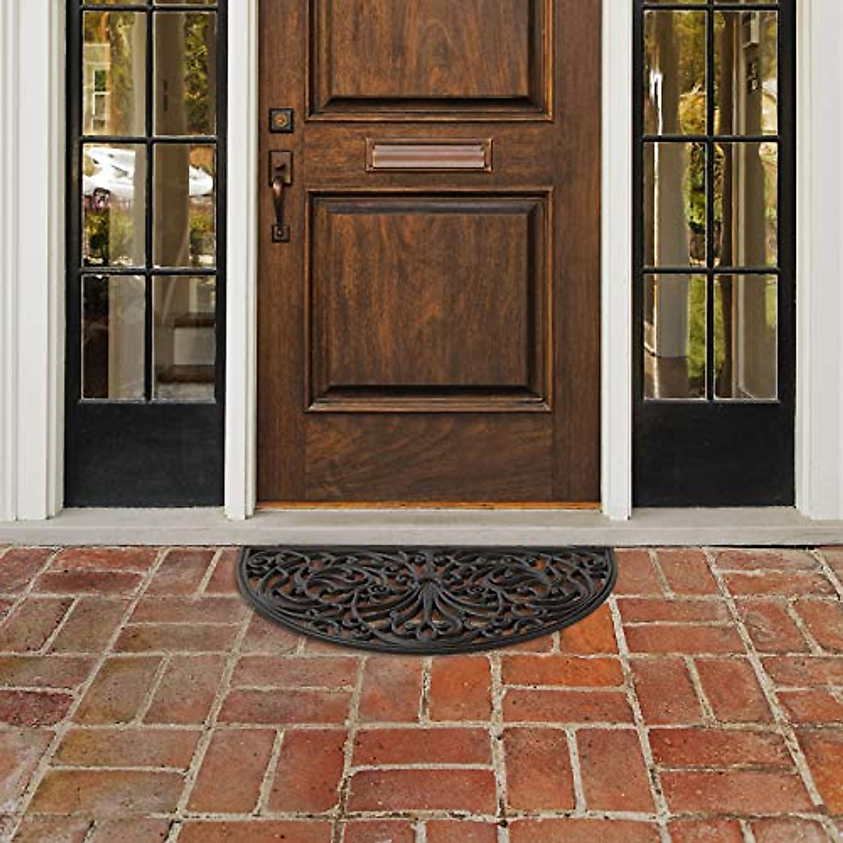 Wrought Iron Rubber Door Mat, Ironworks - 18 Inch Width, 30 Inch Length - Durable, Easy to Clean & Decorative Outdoor Welcome Mats - Heavy Duty for All Weather - Doormat Traps Dirt, Debris, & Mud