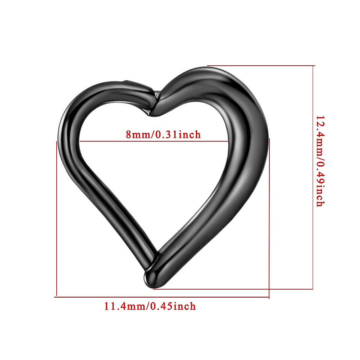 FANSING 16 Gauge Black Daith Earrings Left Ear Right Ear 8mm Daith Piercing Jewelry Surgical Steel 16g Heart Shaped Hinged Ring Hoop 316L Stainless Steel