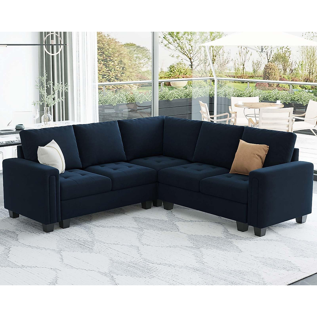 Belffin Velvet Modular Sectional Sofa Convertible Sectional Sofa Couch with Reversible Chaise L Shaped 4 Seater Corner Sofa Couch Blue
