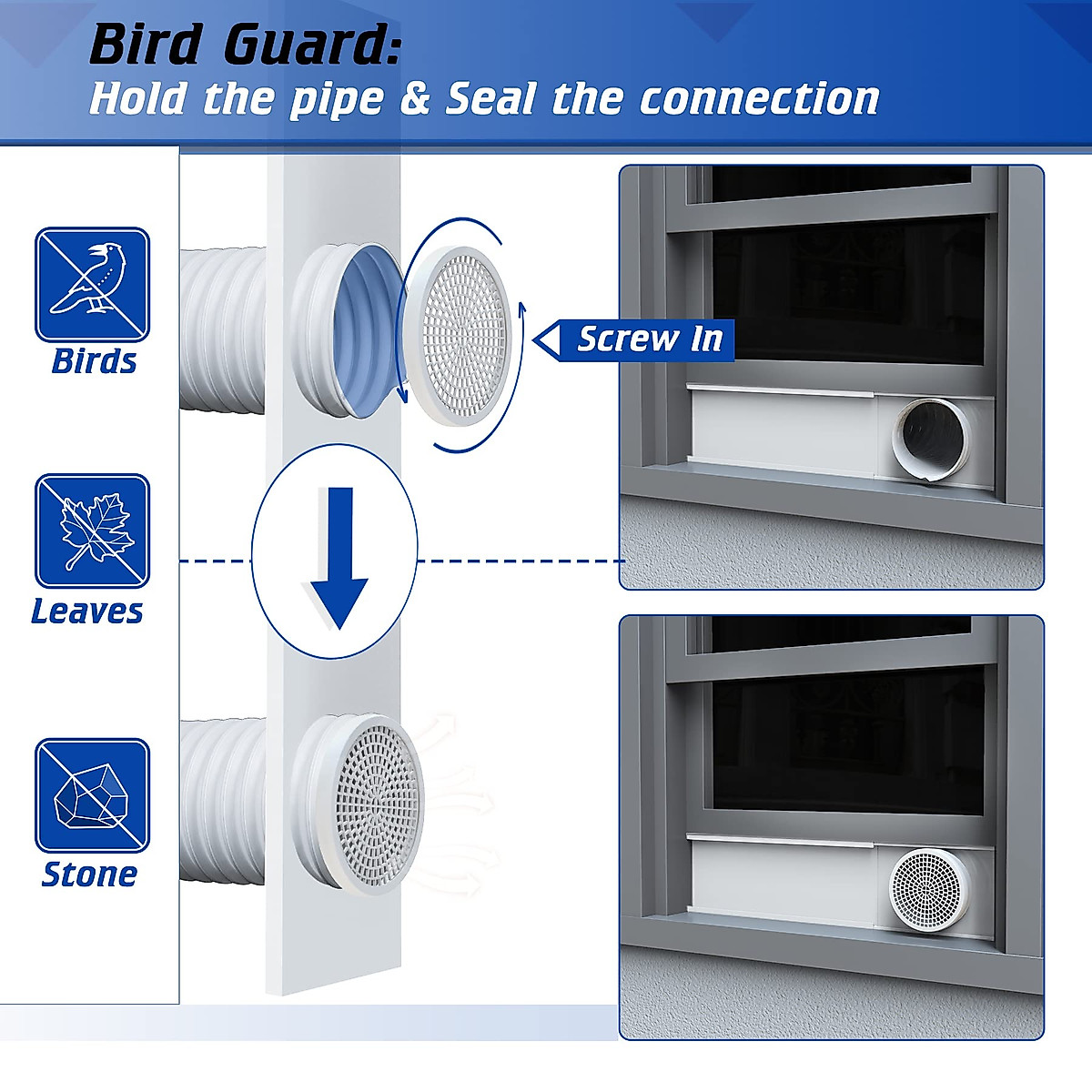 Wintcomfort Portable Air Conditioner Window Seal Plates Kit for Portable AC Exhaust Hose with 5" Diameter, Adjustable Seal Panels with Plastic Guard, Window Vent Kit for Sliding Windows