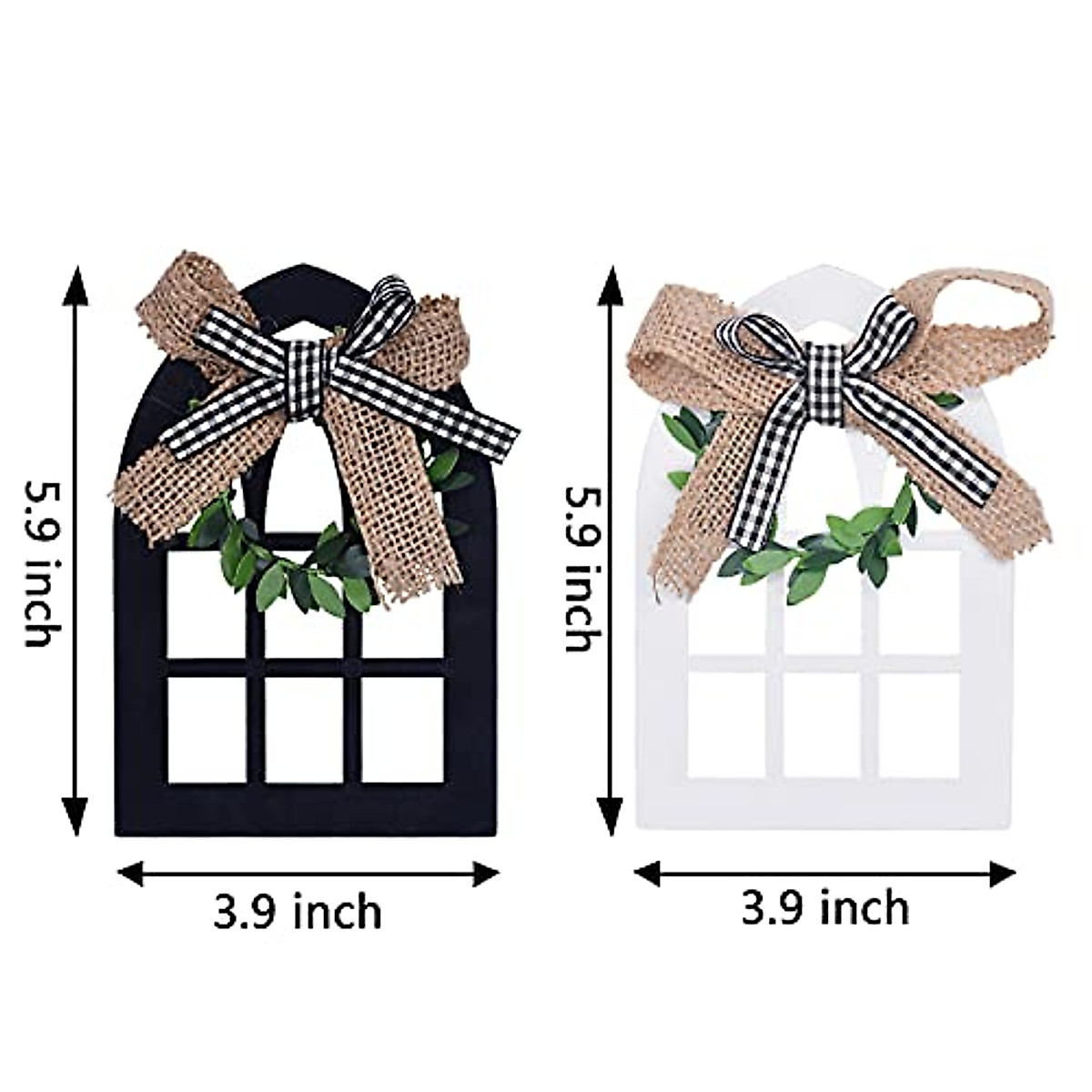 4-Piece Wooden Farmhouse Window Black and White Lattice Tiered Tray Decoration Cathedral Arched Window Wall Decor Home Kitchen Shelf Tier Photo Props Mini Rustic Window Frame Decoration Items (4 pcs)