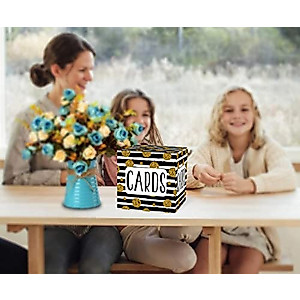 Black and Gold Card Box – 8”*8”*8” Gift Or Money Box Holder for Wedding,Baby or Bridal Shower,Birthday, Graduation,Engagement, Party Favor, Decorations, 1 Set(hezi-A001)