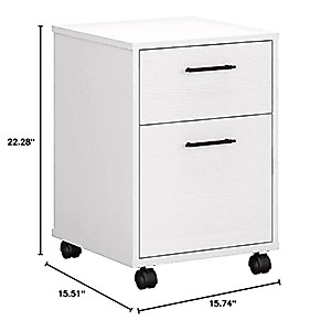 Bush Furniture Key West Rolling Cabinet | Cart for Home Office | 2 Drawer File on Wheels, 15.51"W x 15.75"D x 22.28"H, Pure White Oak