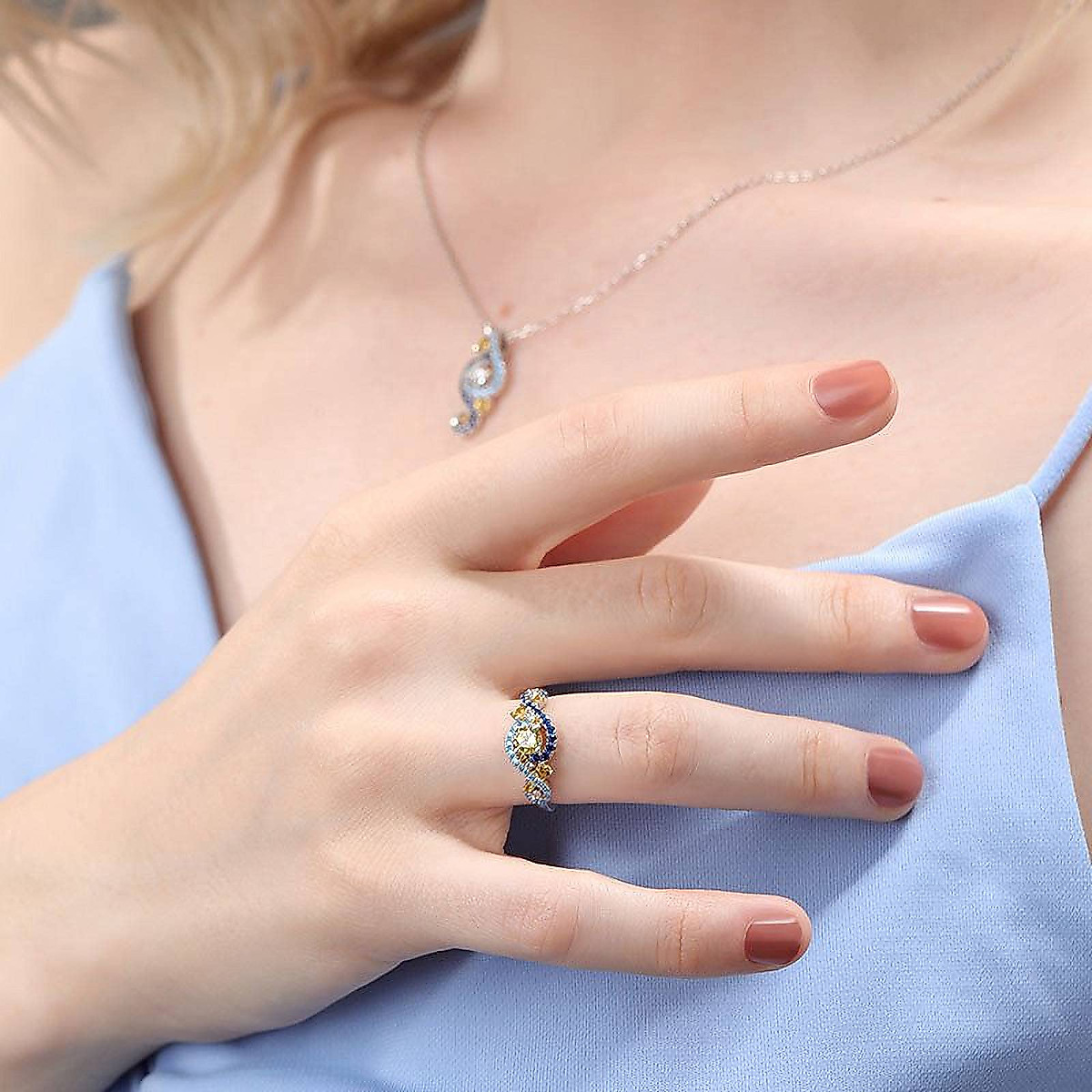 Jeulia "The Starry Night Round Cut Sterling Silver Ring Fashion Anniversary Promise Engagement Wedding Ring Set for Her With Gift Jewelry Box (7.5)