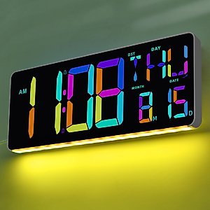 TXL Digital Wall Clock Large Display, 13.7" Large Digital Clock with Remote Control, Dual Alarm, Count Up/Down Timer, RGB Color Changing LED Wall Clock for Classroom, Bedroom, Living Room