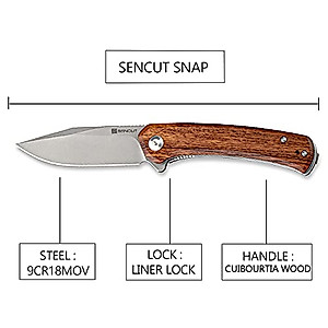 SENCUT Snap Folding Pocket Knife, Liner Lock Knife, G10 and Wood Handle with Reversible Clip SA05D