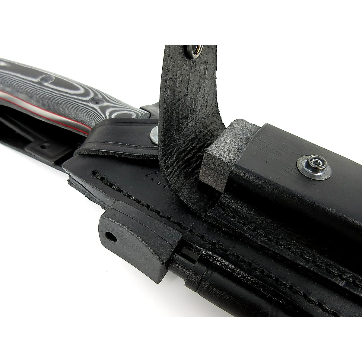 JEO-TEC Nº55 Full Tang Bushcraft Survival Hunting Camping Fishing Knife, Fixed Blade 6.7" MOVA-58 Scandi, Genuine Leather Multi-Position Sheath + Firesteel + Sharpener Stone, Handmade