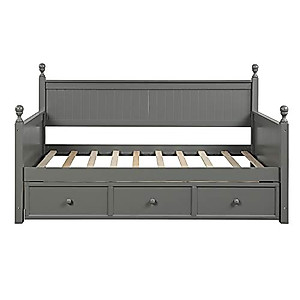 Harper & Bright Designs Twin Size Daybed with Drawers, Wood Daybed with Storage, Dual-use Twin Bed Sofa Bed for Living Room,Guest Room,Kids Room, No Box Spring Needed, Grey
