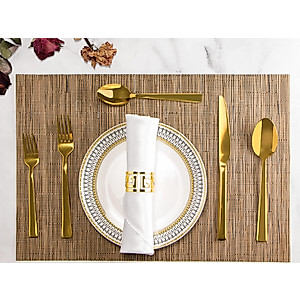 Gold Silverware Set, Briout 40 Piece Stainless Steel Flatware Cutlery Set Service for 8 Luxury Square Tableware Thick Knife Fork Spoon for Home Kitchen Restaurant Wedding, Mirror Polished