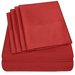 Queen Sheets Red - 6 Piece 1500 Supreme Collection Fine Brushed Microfiber Deep Pocket Queen Sheet Set Bedding - 2 Extra Pillow Cases, Great Value, Queen, Samba Red
