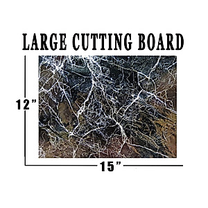 Brown Gray Blue Marbled Stone Textured Marble Art Kitchen Glass Cutting Board Modern Decorative Gift Abstract Wavy Contrast Design