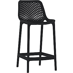 Meridian Furniture 330Black Mykonos Collection Modern | Contemporary Outdoor Patio Stool with Black Polypropylene Plastic, Weather Resisting, 17.5" W x 21" D x 38" H, Black, Set of 4